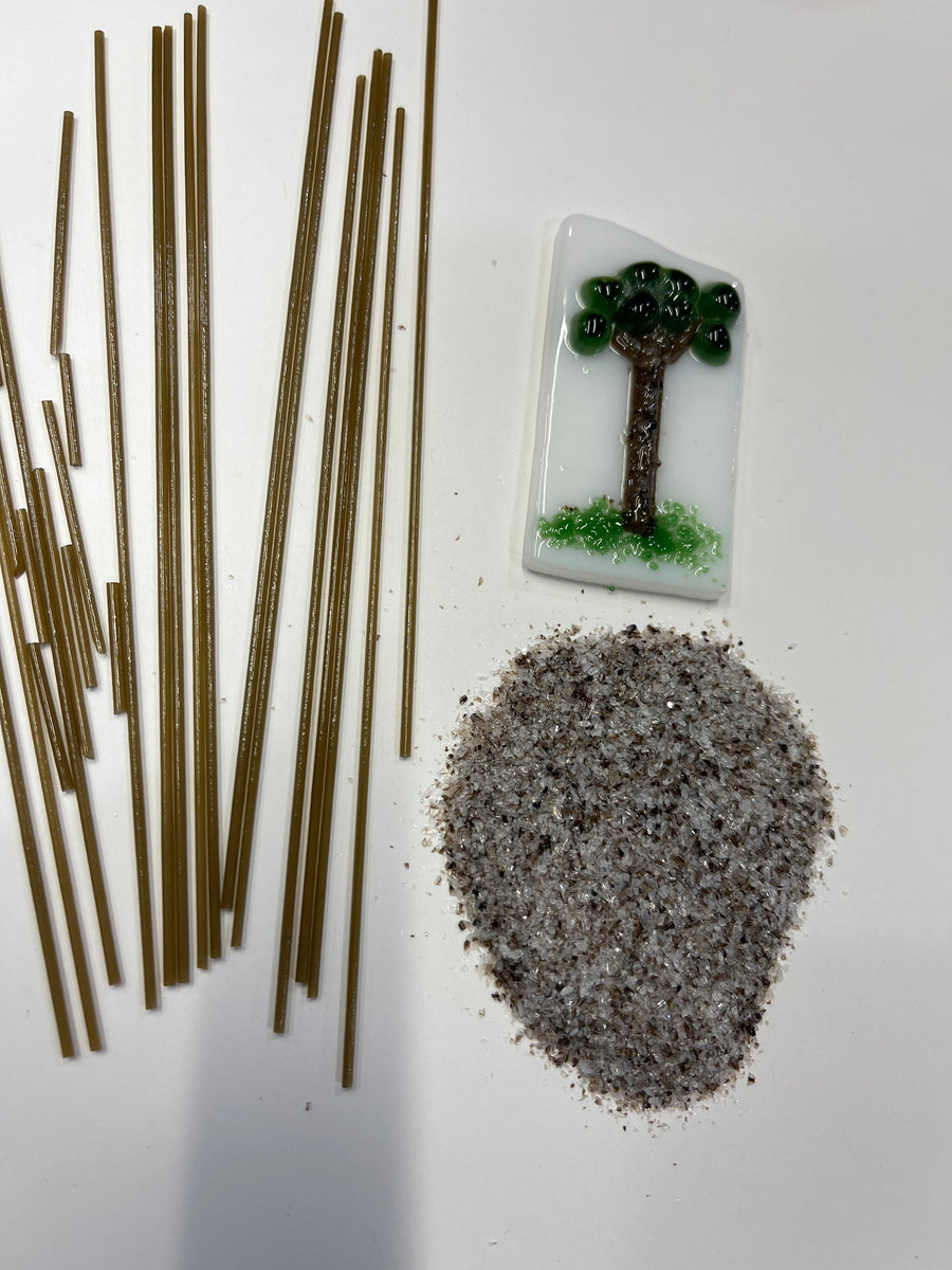 Tree trunks: frit mix and chocolate opal stringers for tree trunks, 96 ...